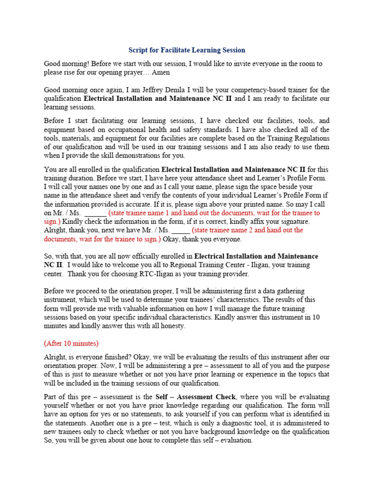 Script For Facilitate Learning Session | PDF | Educational Assessment | Learning