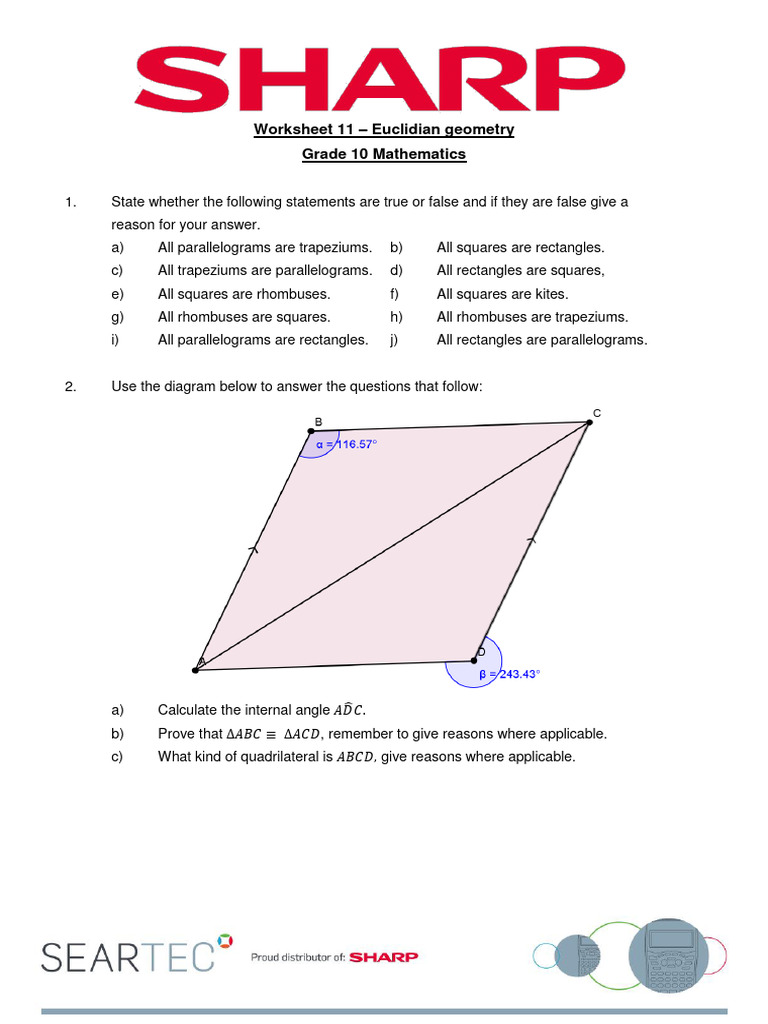 Grade 10 Euclidean Geometry Worksheet | PDF | Rectangle | Classical ...