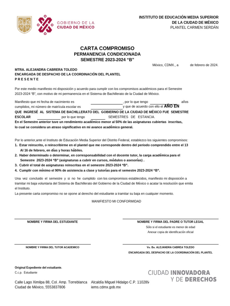 Carta Compromiso 2023 - 2024 - B | PDF | México