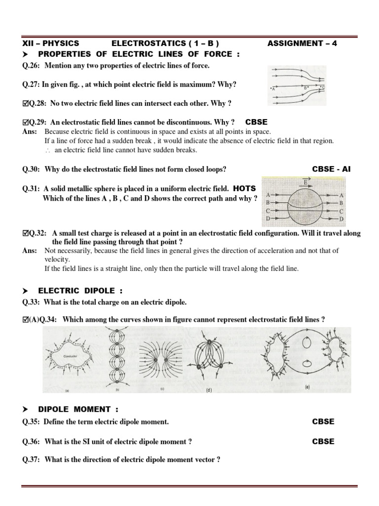 1 (B) 2024 - Assignment - 4 | Download Free PDF | Electric Field | Electrostatics