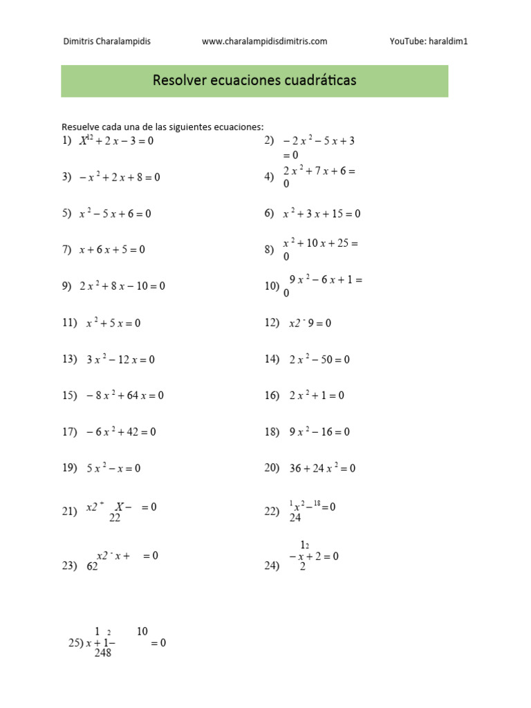 Ejercicios de Resolución de Ecuaciones Cuadráticas | PDF