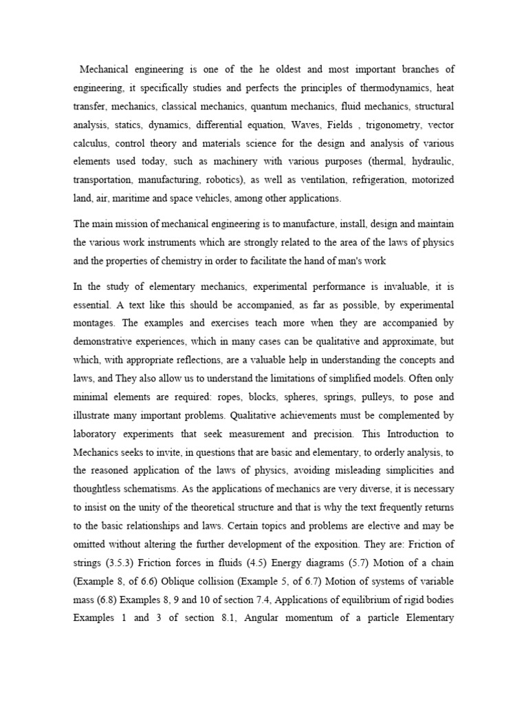 Mechanical Engineering Essay | PDF | Engineering | Mechanics