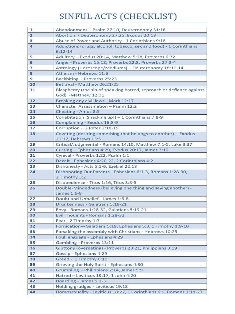 Checklist of 667 Biblical Sins | PDF | Seven Deadly Sins | Bible Content