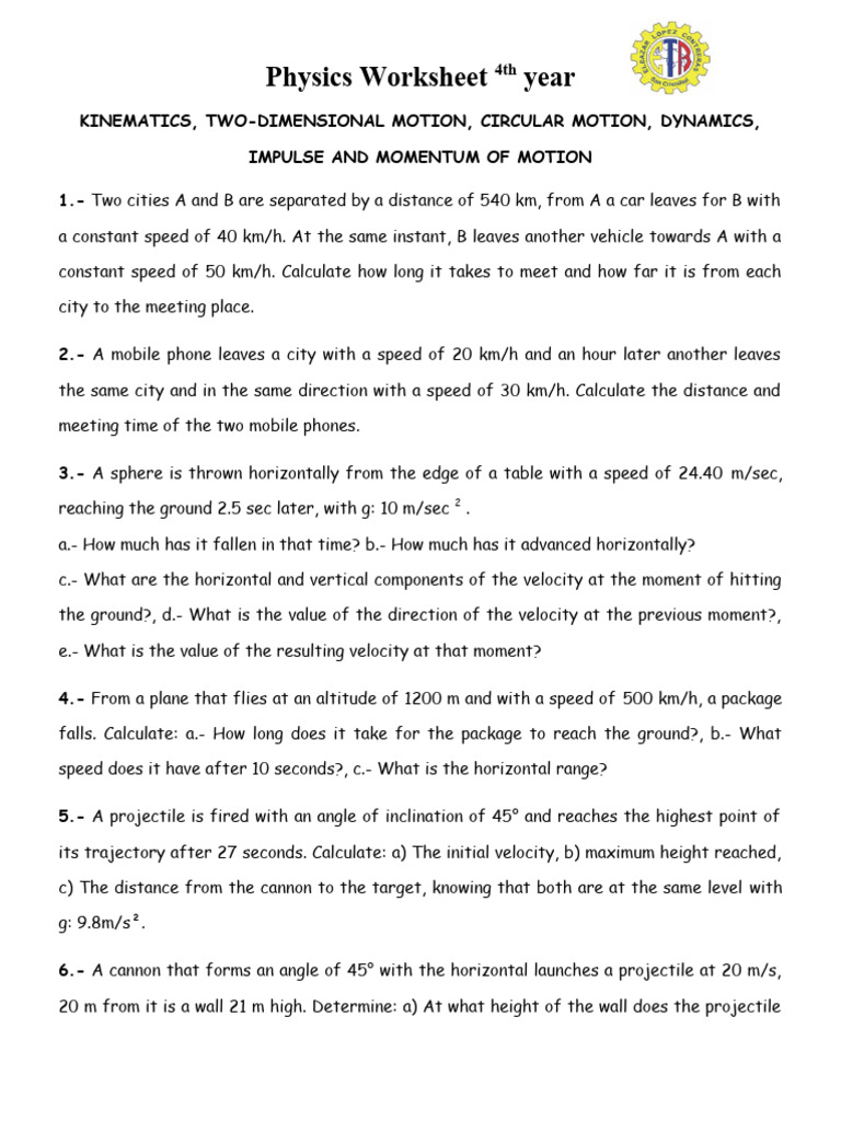 Worksheet Physics Exercises 4th Year | PDF | Velocity | Speed