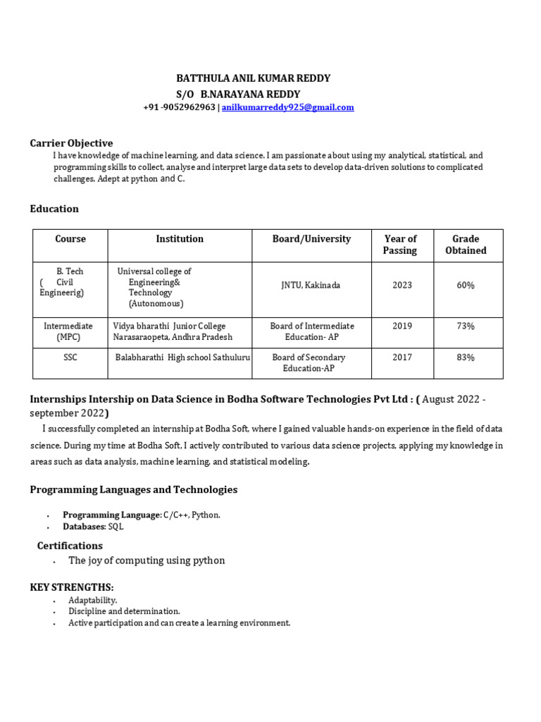 Anil Resume | PDF | Data Science | Data