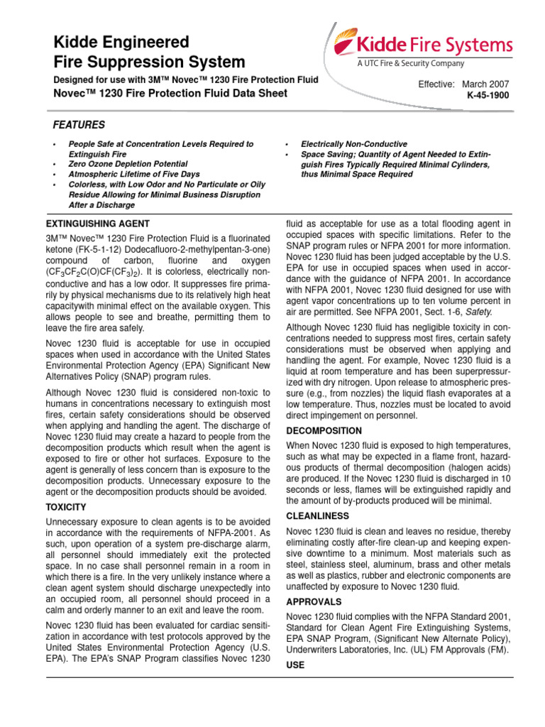 Novec 1230 Data Sheet | PDF | Ethanol | Methanol