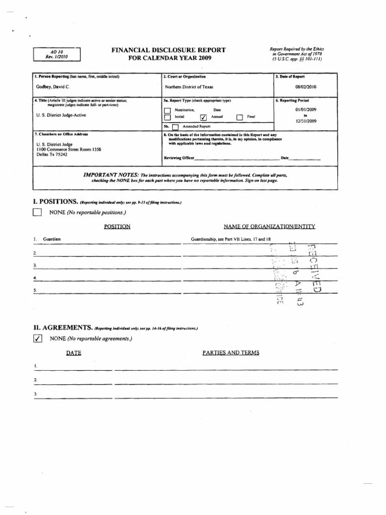 David C Godbey Financial Disclosure Report For 2009 | PDF | Financial ...