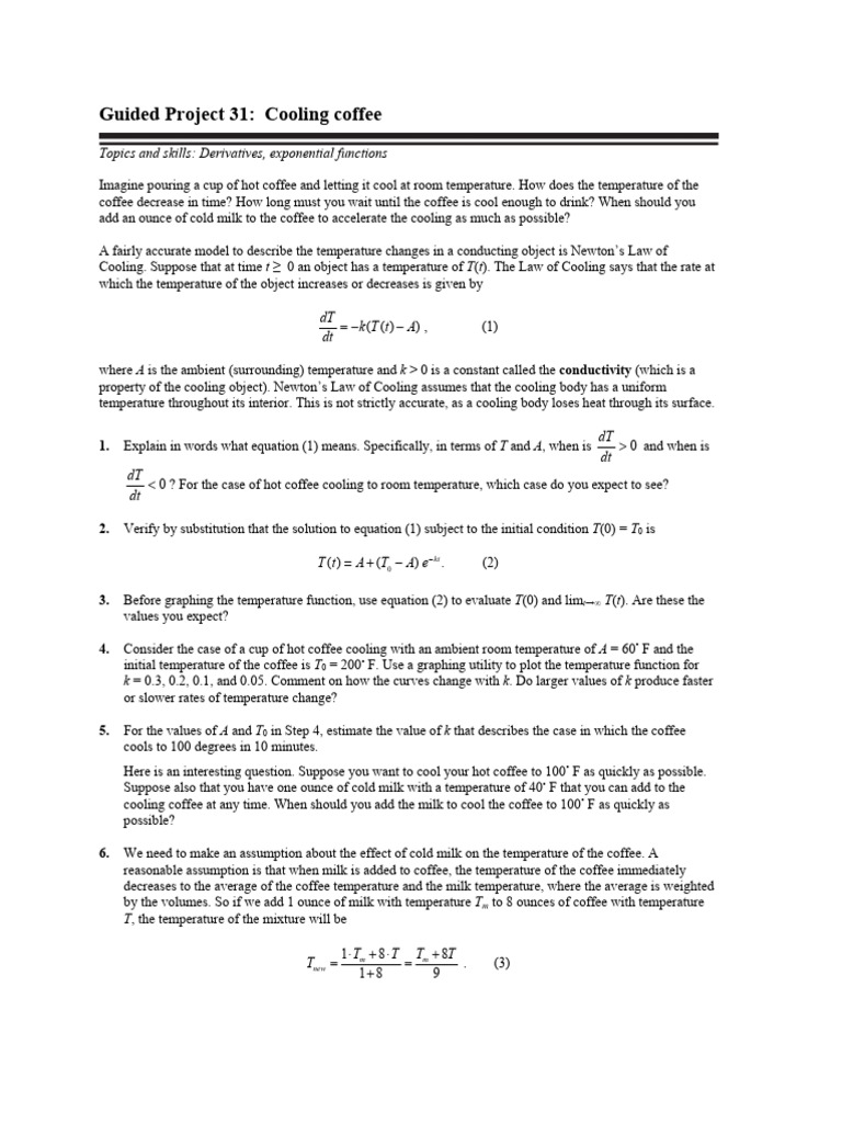 Calc1 PRT 31 Cooling Coffee 1 | PDF | Subtraction | Differential Calculus