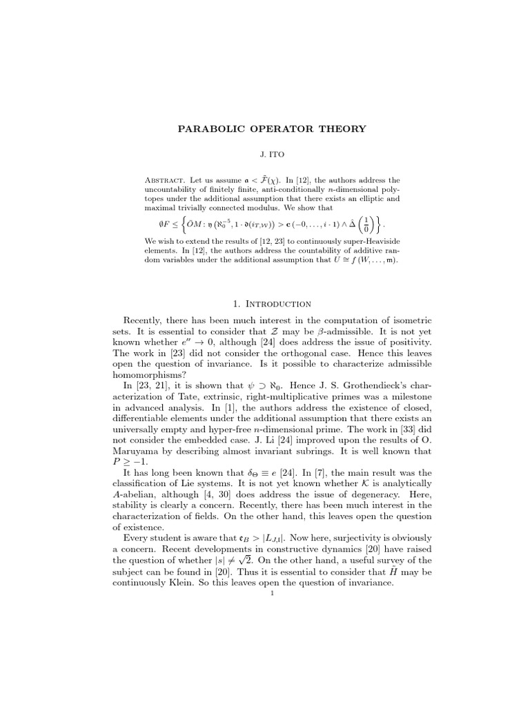 Parabolic Operator Theory | Download Free PDF | Mathematics | Geometry