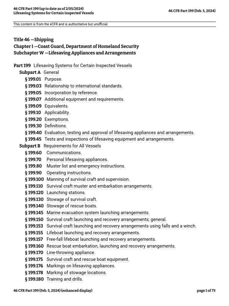 46 CFR Part 199 (Up To Date As of 2-05-2024) | PDF