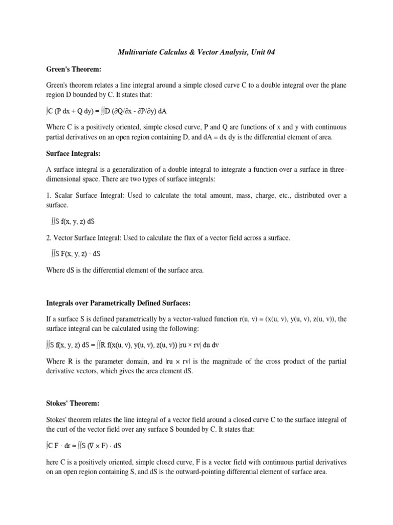 Multivariate Calculus & Vector Analysis, Unit 04: Green's Theorem | PDF | Teaching Methods ...