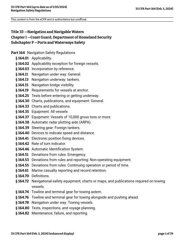 33 CFR Part 164 (Up To Date As of 2-05-2024) | PDF | Radar