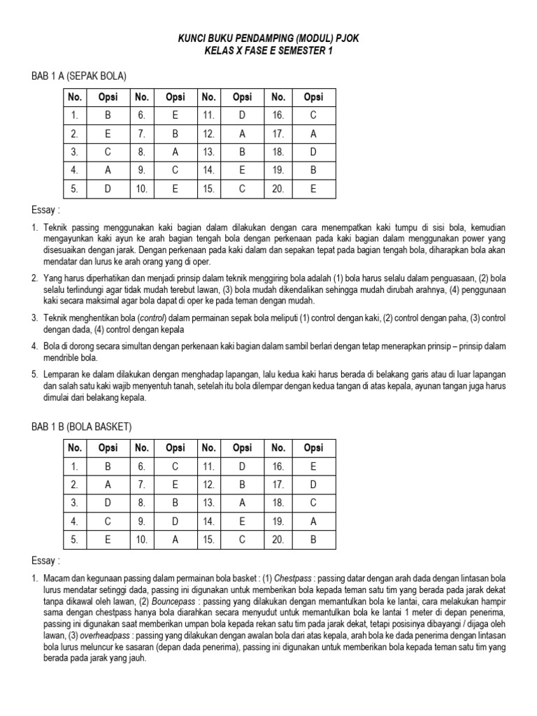 Kunci Modul Buku Pendamping Pjok X, Xi, Xii | PDF