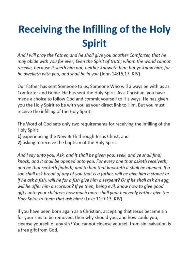 Receiving The Infilling of The Holy Spirit | PDF | Holy Spirit | God ...