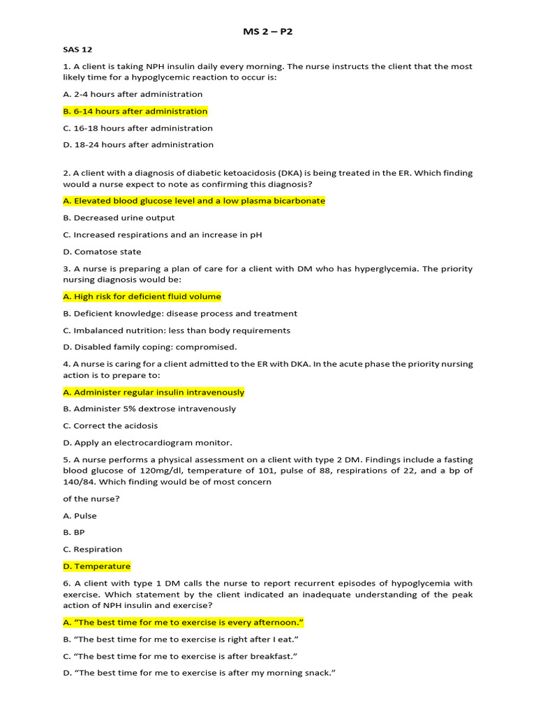 Ms Sas Quizzes p2 PDF | PDF | Hypoglycemia | Hyperglycemia
