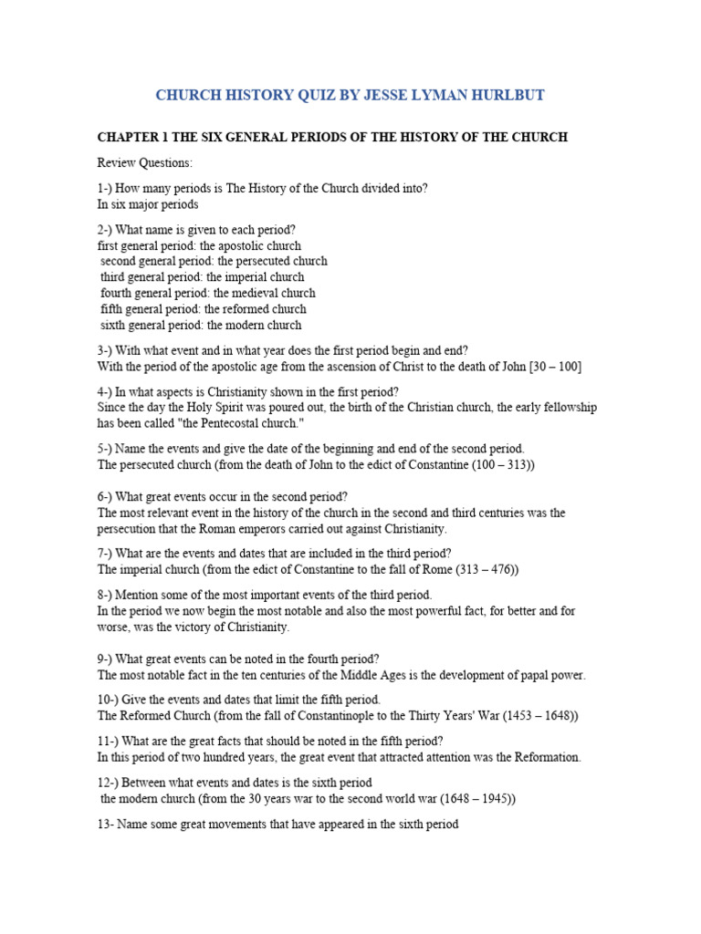 Church History Quiz by Hurlbut | PDF | Paul The Apostle | Christian Church