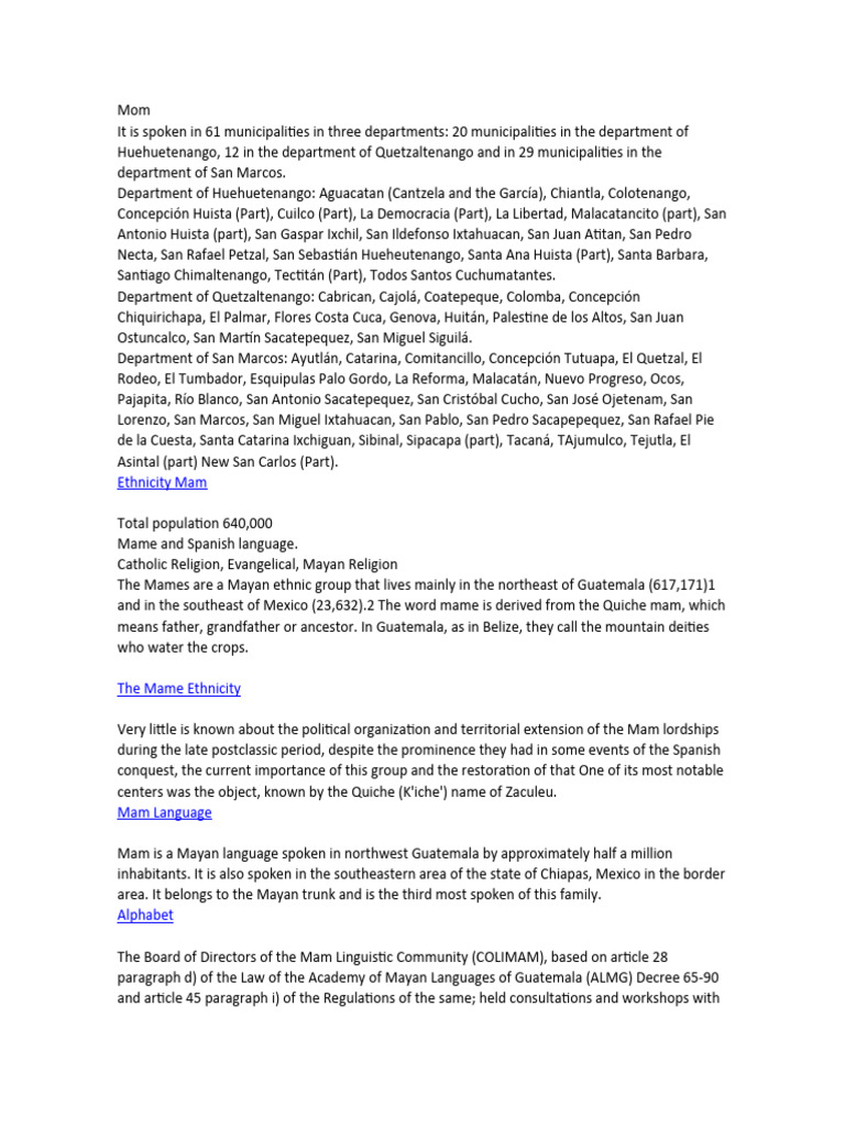 Mam History and Languages of Guatemala | PDF | Linguistics | Mesoamerica