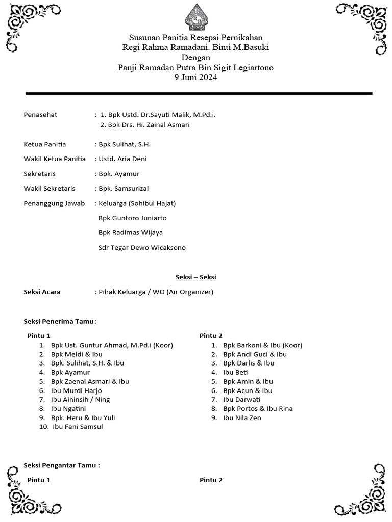 Susunan Panitia Regi | PDF