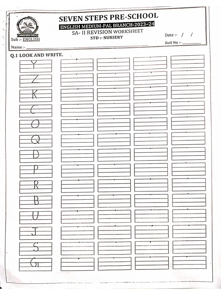 Nursery SA 2 English Revision Worksheet | PDF