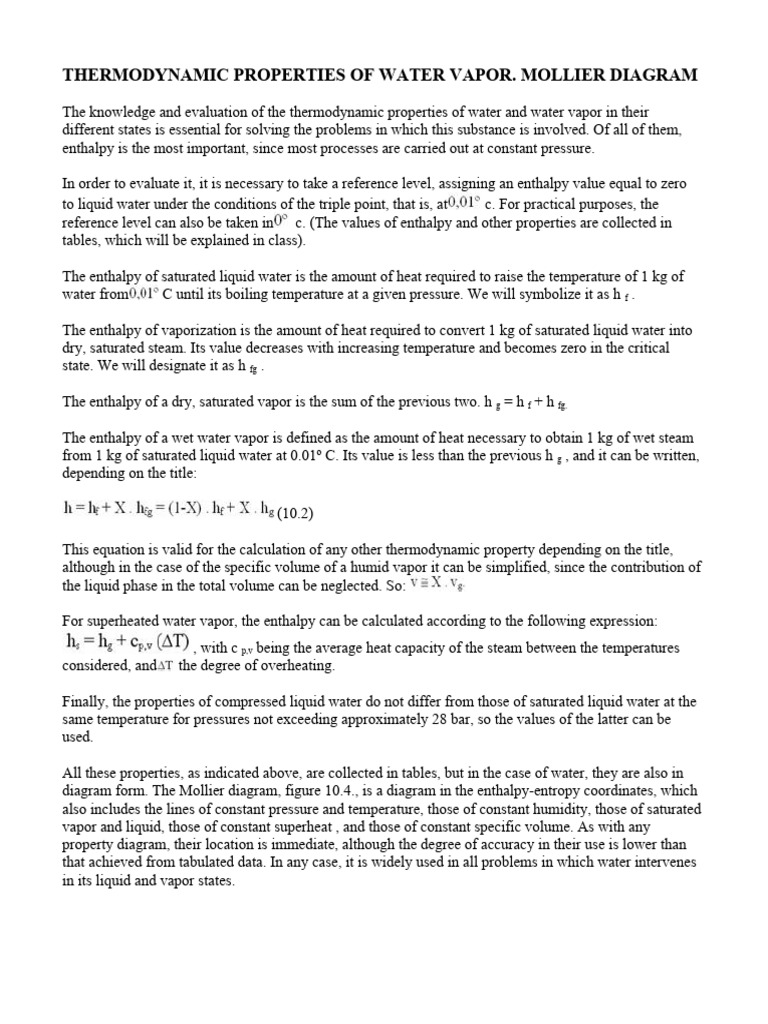 Thermodynamic Properties of Water Vapor | PDF | Enthalpy | Steam