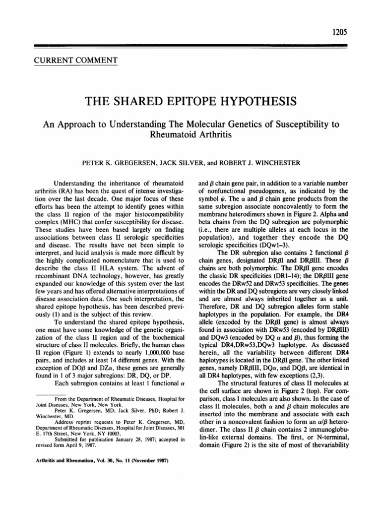 Arthritis Rheumatism - November 1987 - Gregersen - The Shared Epitope ...