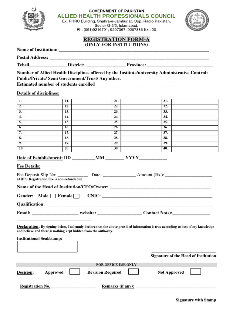 Form A Registration (Institutions) | PDF