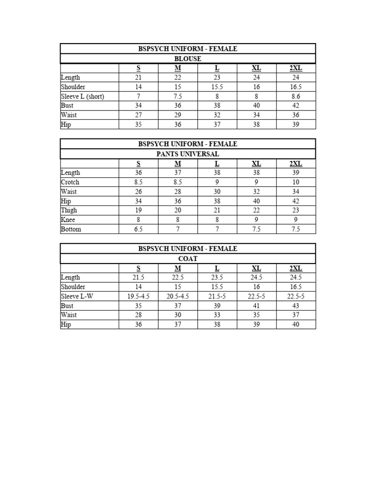 Uniform Measurement | PDF | Human Appearance | Softlines (Retail)