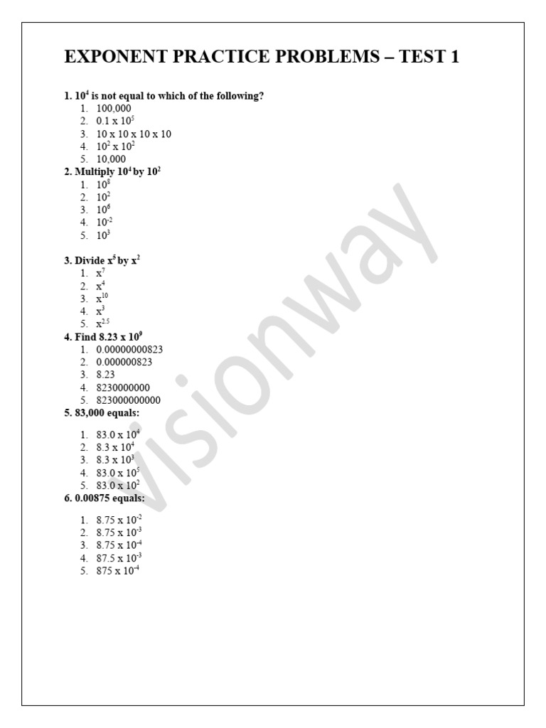 Exponent Practice Problems | PDF