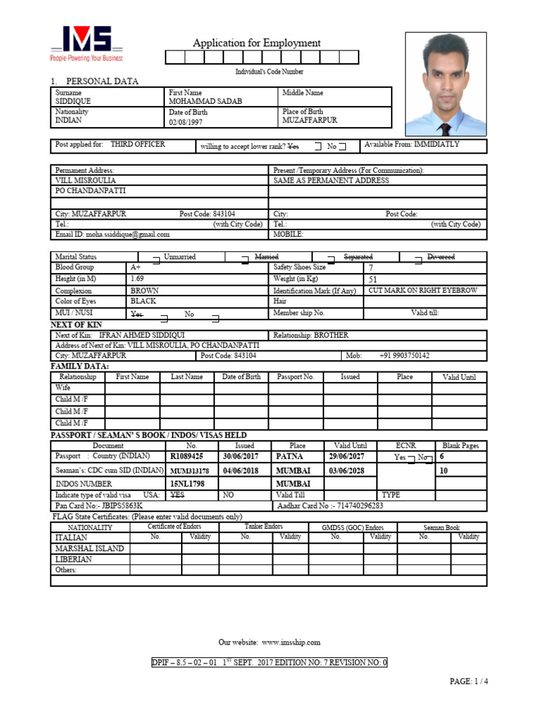 Ims Application Form | PDF | Oil Tanker | Shipping
