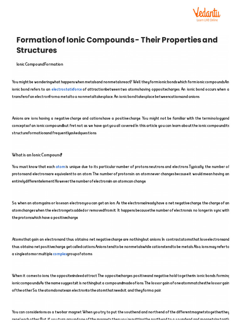 Formation of Ionic Compounds - Their Properties and Structures | PDF