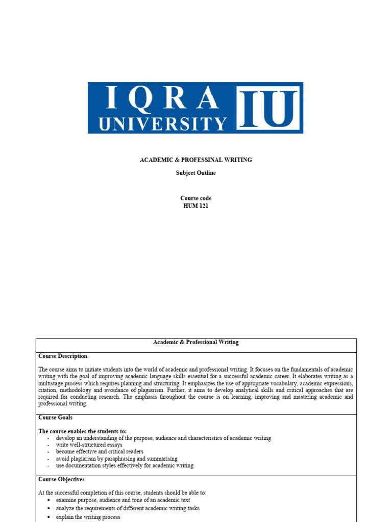 Academic & Professional Writing Course | PDF | Plagiarism | Abstract ...