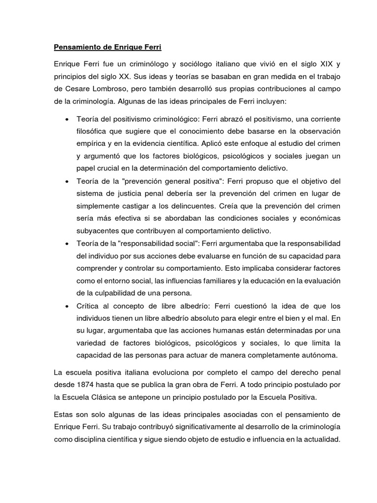 Aportes de Enrique Ferri a la Criminología | PDF | Criminología ...