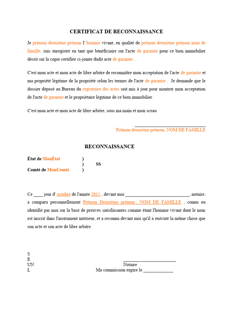 Certificat de Reconnaissance | PDF
