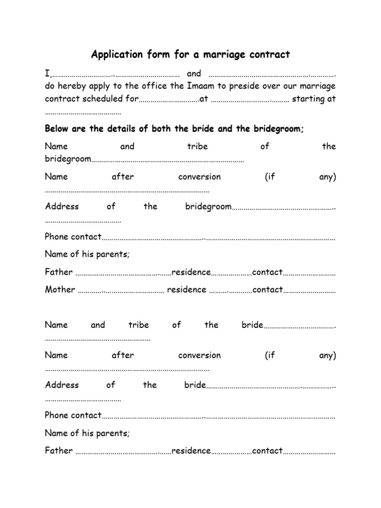 Marriage Contract Application Form | PDF