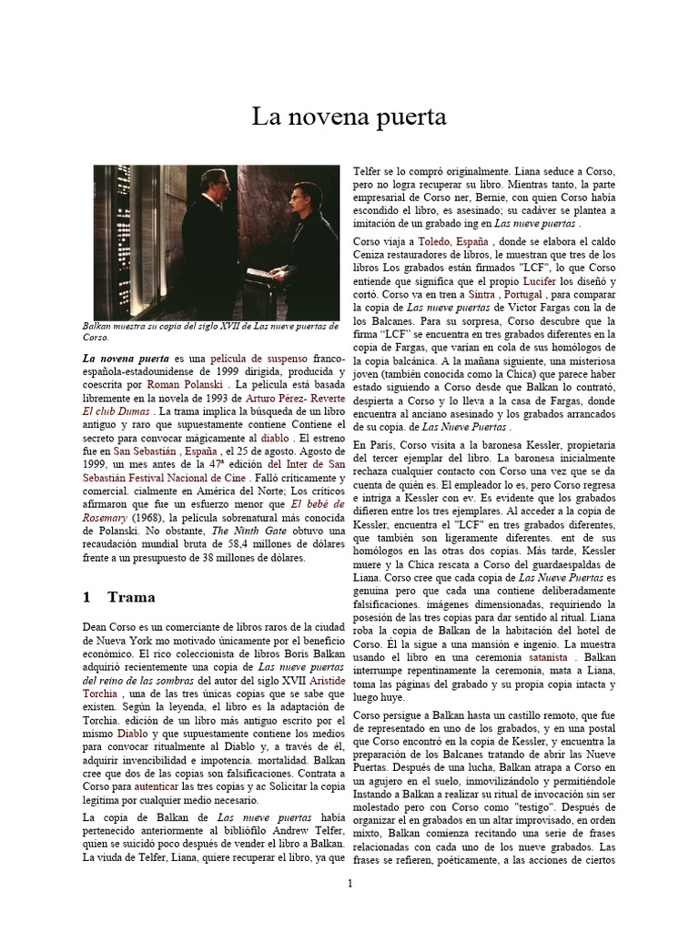 La Novena Puerta: Trama y Orígenes | PDF | Arte | Libros para adolescentes