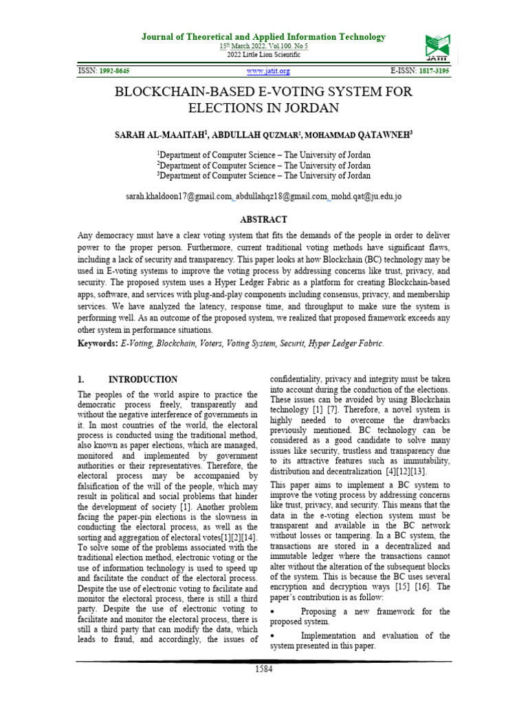 Blockchain-Based E-Voting System For Elections | PDF | Database Transaction | Electronic Voting