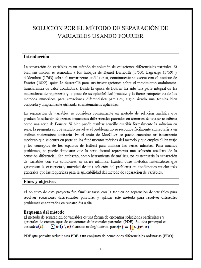 Método de Separación de Variables | PDF | Ecuaciones | Ecuaciones diferenciales