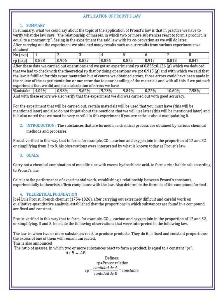 Application of Proust's Law 32 | PDF | Chemical Substances | Chemical ...