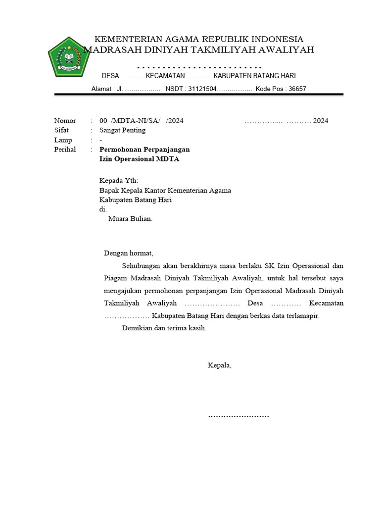 Contoh Surat Permohonan Perpanjangan IZOP 2024 | PDF