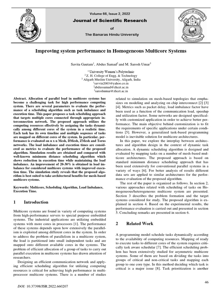 Improving System Performance in Homogeneous Multicore Systems | PDF | Multi Core Processor ...
