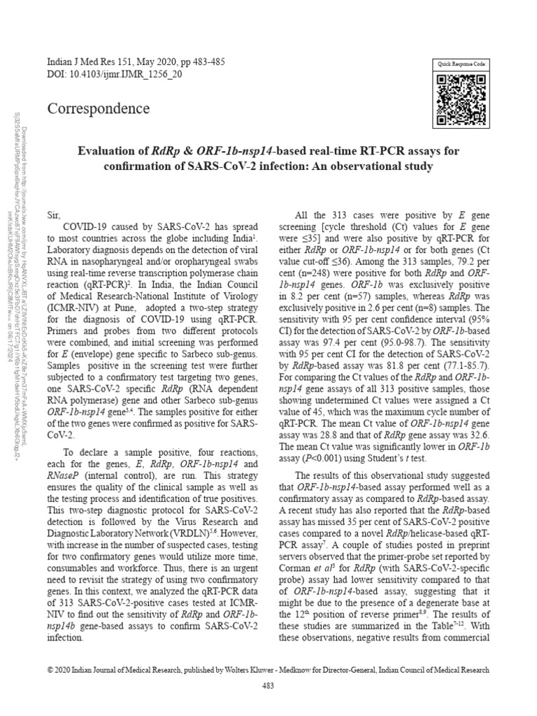 Evaluation of RDRP Orf 1b nsp14 Based Real Time.15 | PDF | Reverse Transcription Polymerase ...