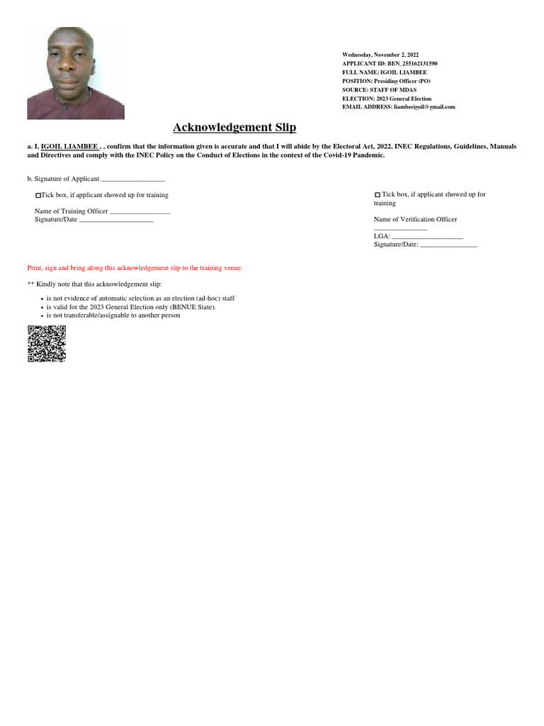BEN 255162131590 10 Acknowledgement Slip | PDF | Authentication