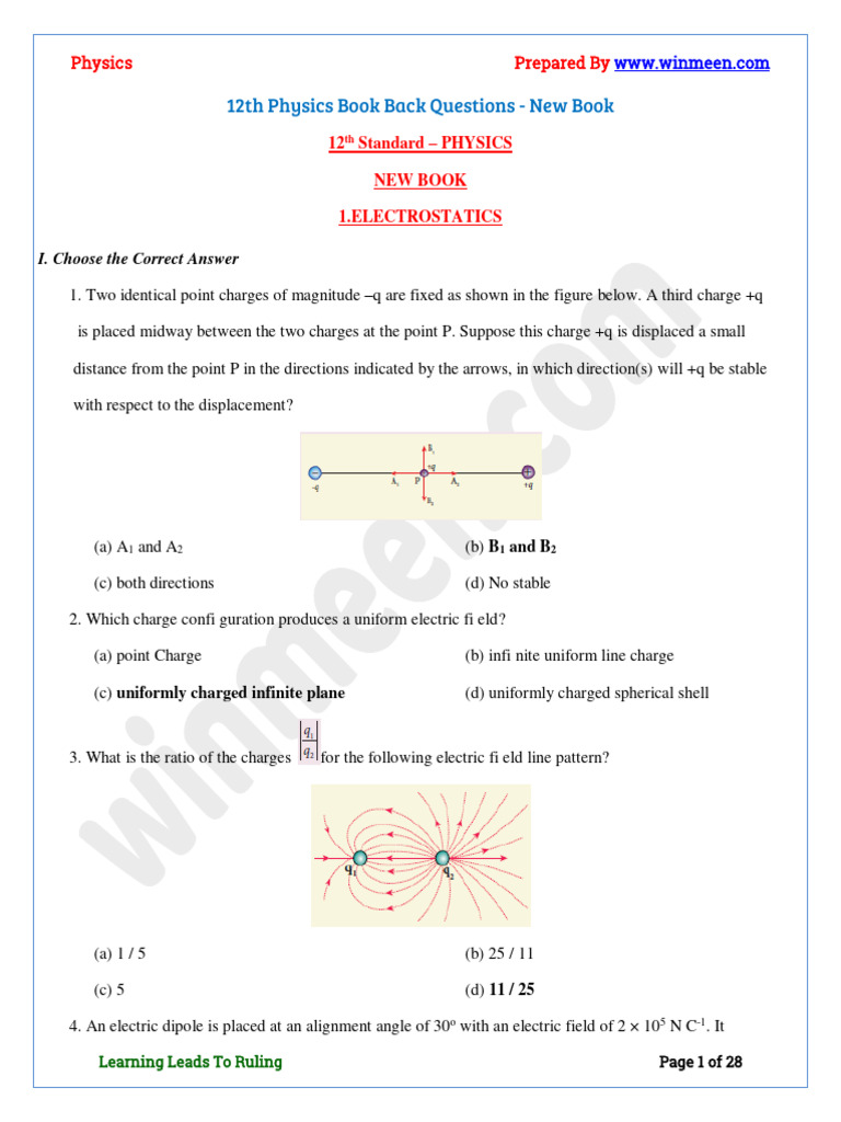 12th Physics Book Back Questions New Book | PDF | Electrostatics | Dipole