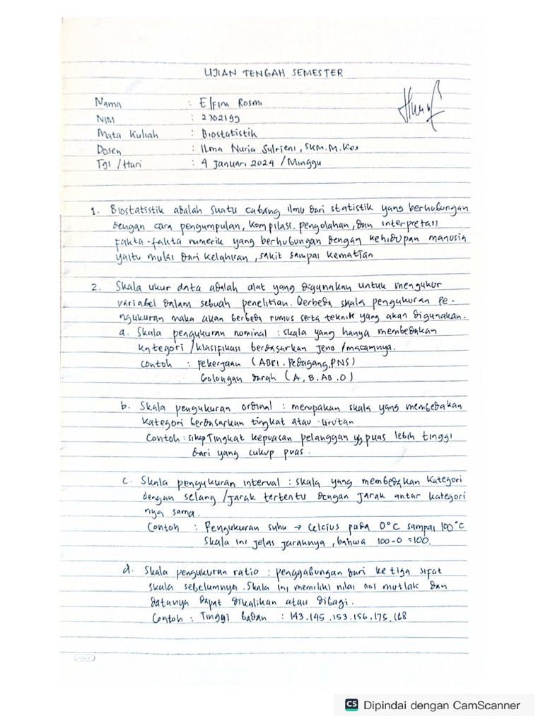 UTS BIOSTATISTIK ELFINA ROSMI | PDF