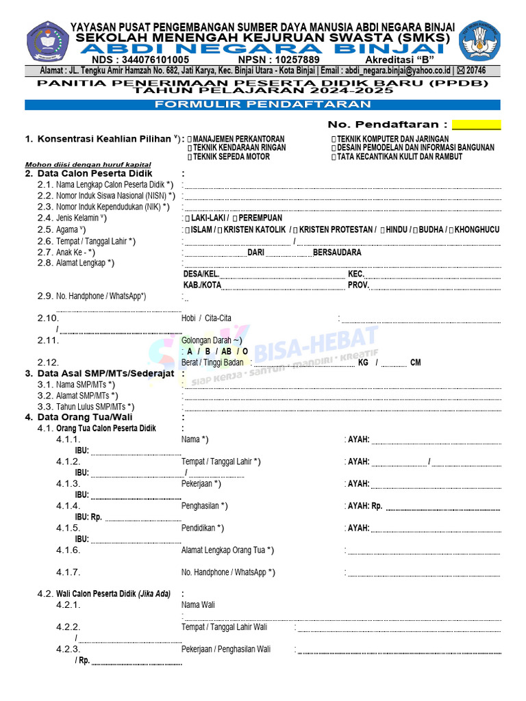 Cetak Formulir Pendaftaran Pdf