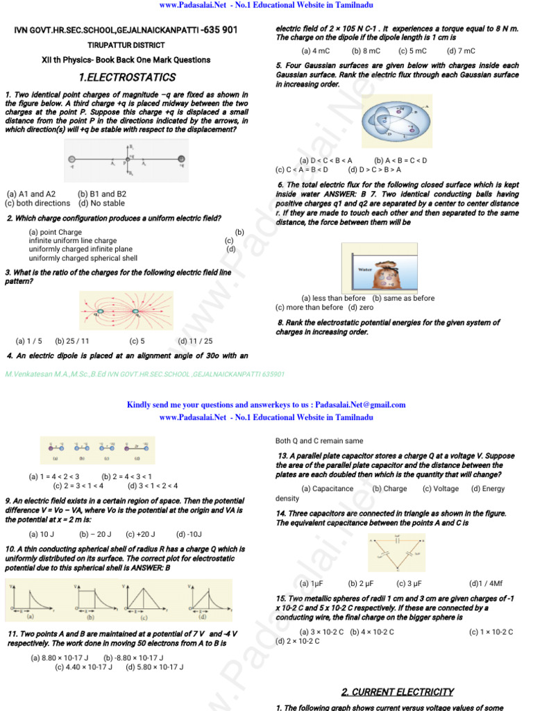 12th Physics EM Book Back 1 Mark Questions English Medium PDF Download ...