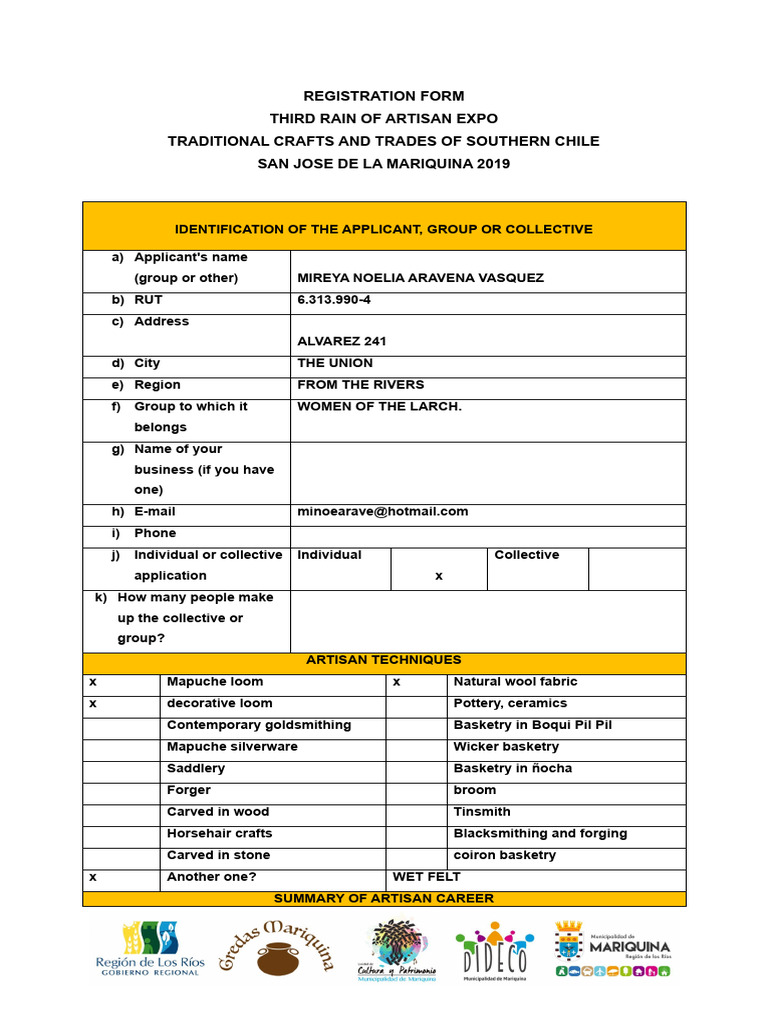 Registration Form Lluvia de Artesanos | PDF | Decorative Arts | Textiles