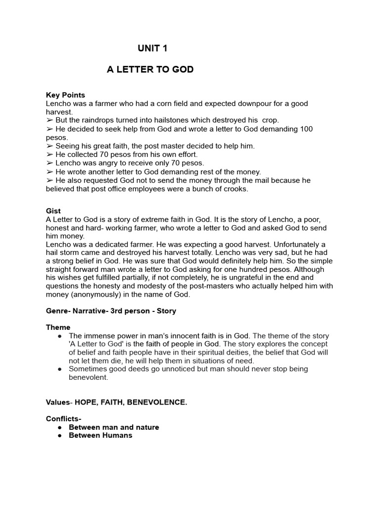 Class Notes - A Letter To God | PDF | Conscience | God