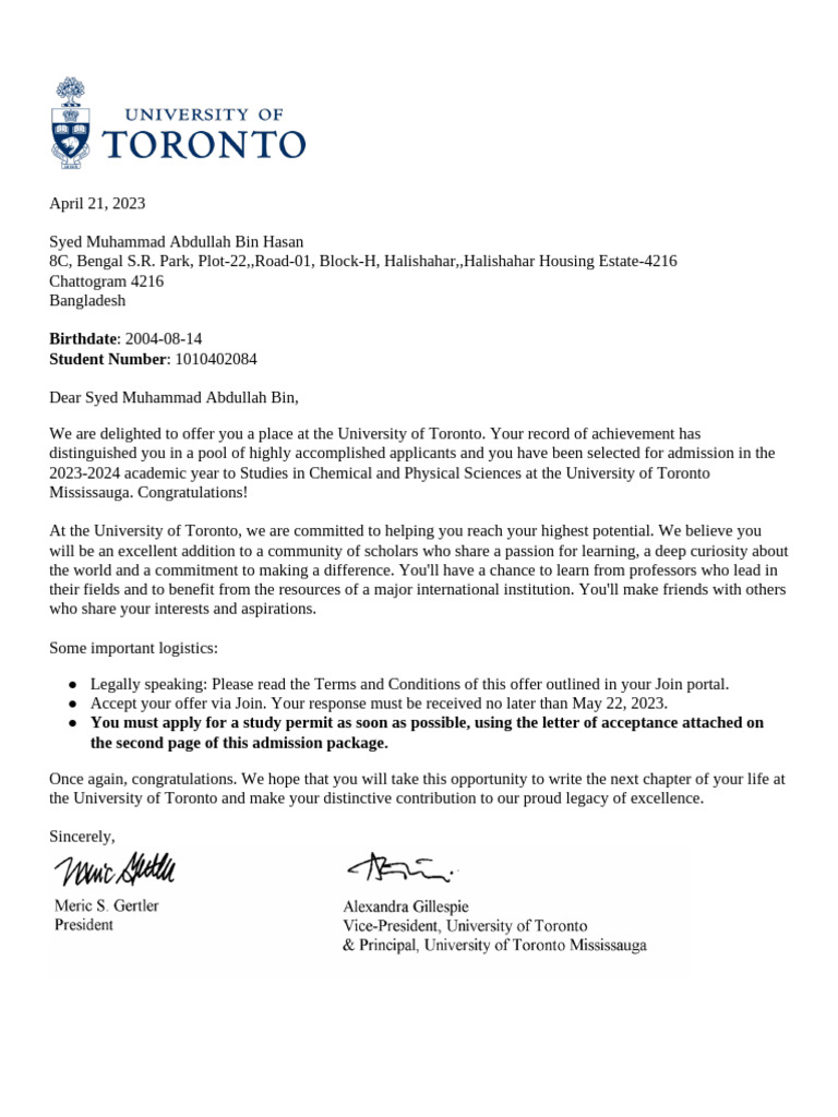 U of T Mississauga Letter | PDF | Payments | Credit Card