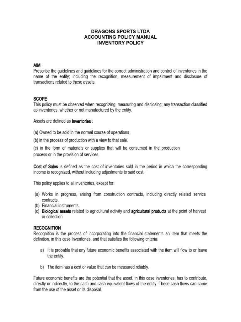 Accounting Policy Inventory | PDF | Inventory | Cost Of Goods Sold
